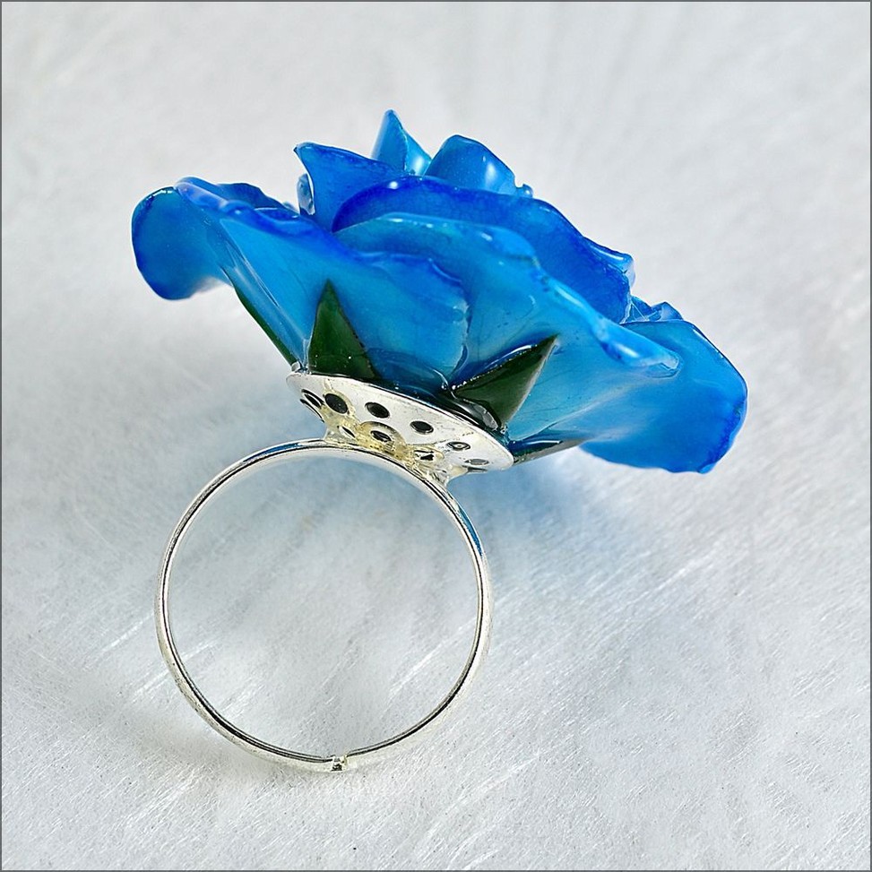 Blue Flower Rose Ring